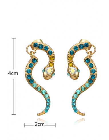 Cercei eleganti, Bindi Snakes, cu cristale in nuante de bleu si galben