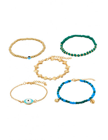 Set 5 bratari elegante pentru glezna, ochi albastri, margelute, scoici ...