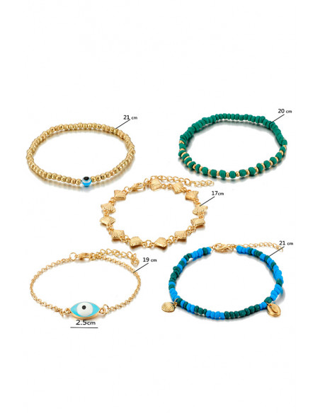 Set 5 bratari elegante pentru glezna, ochi albastri, margelute, scoici ...