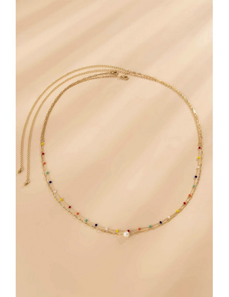 Set de doua lanturi de talie, cu margelute colorate, zale alungite si perla