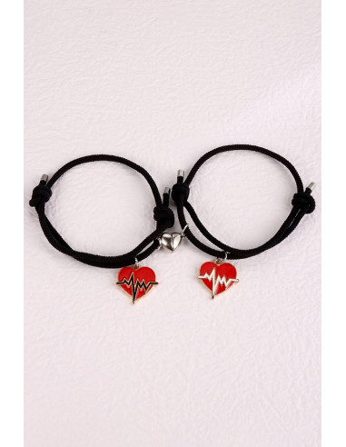 Set bratari pentru cupluri, love pulse alb/negru, prindere cu inima ...