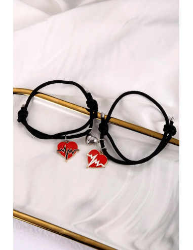Set bratari pentru cupluri, love pulse alb/negru, prindere cu inima ...